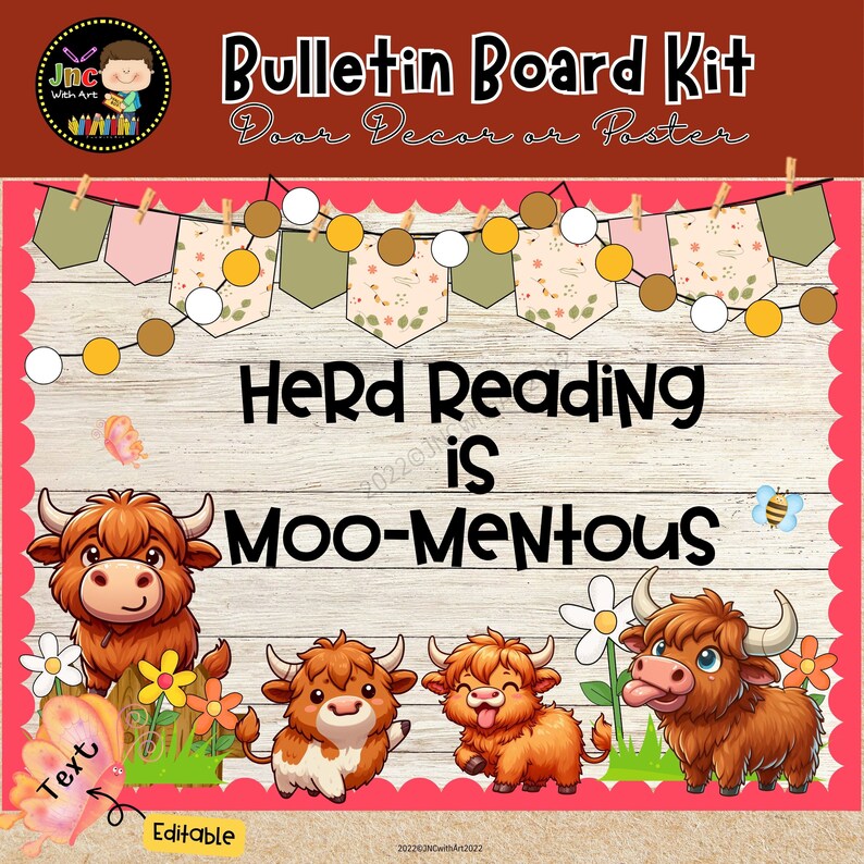 Highland Cow Spring Bulletin Board Kit Back to School Classroom Door ...