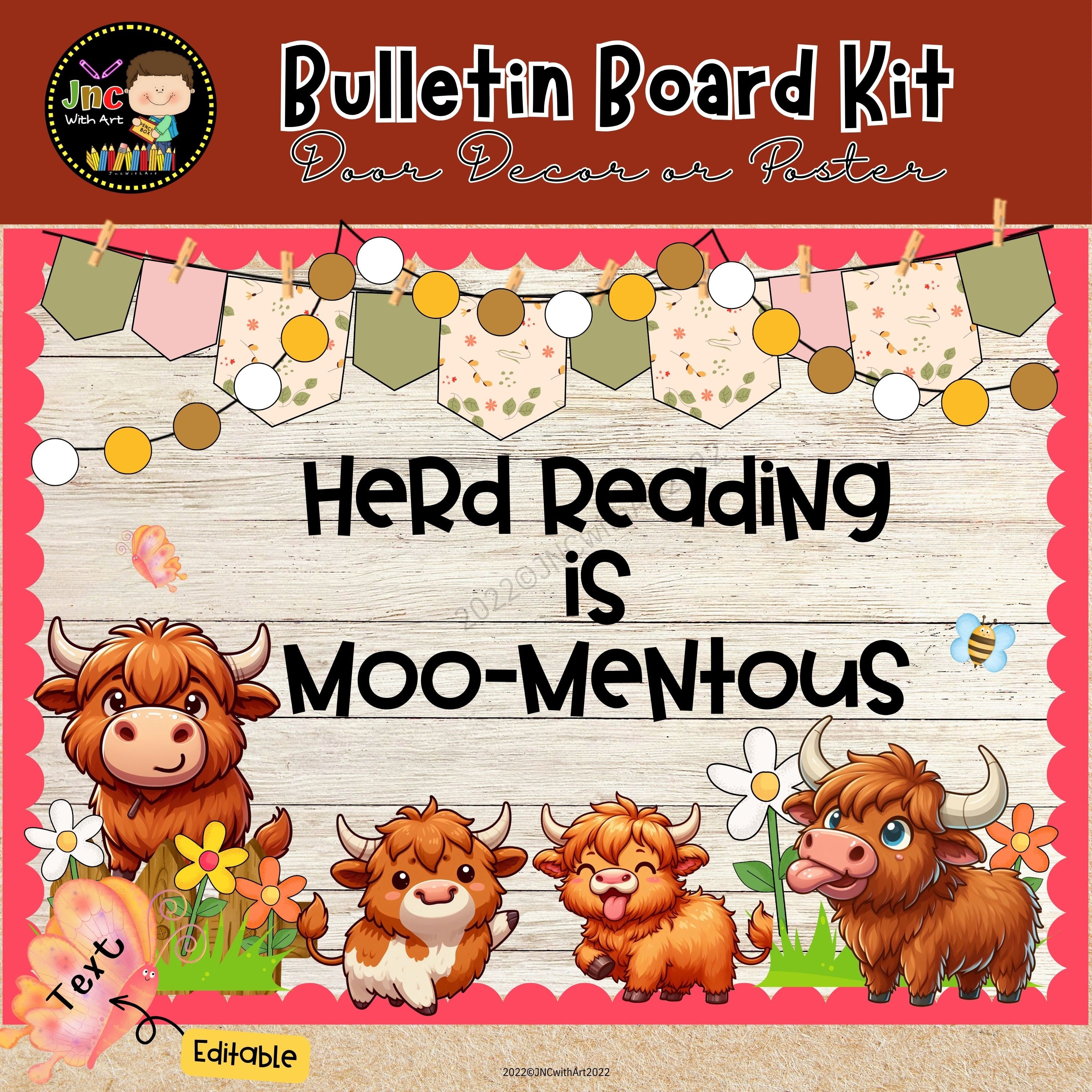 Highland Cow Spring Bulletin Board Kit Back to School Classroom Door ...