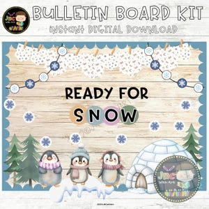 Cute Penguins January Bulletin Board Kit New Year Door Decor Editable ...
