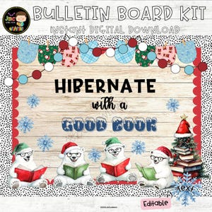 Winter Reading Bulletin Board Kit Hibernate With a Good Book Door Decor ...