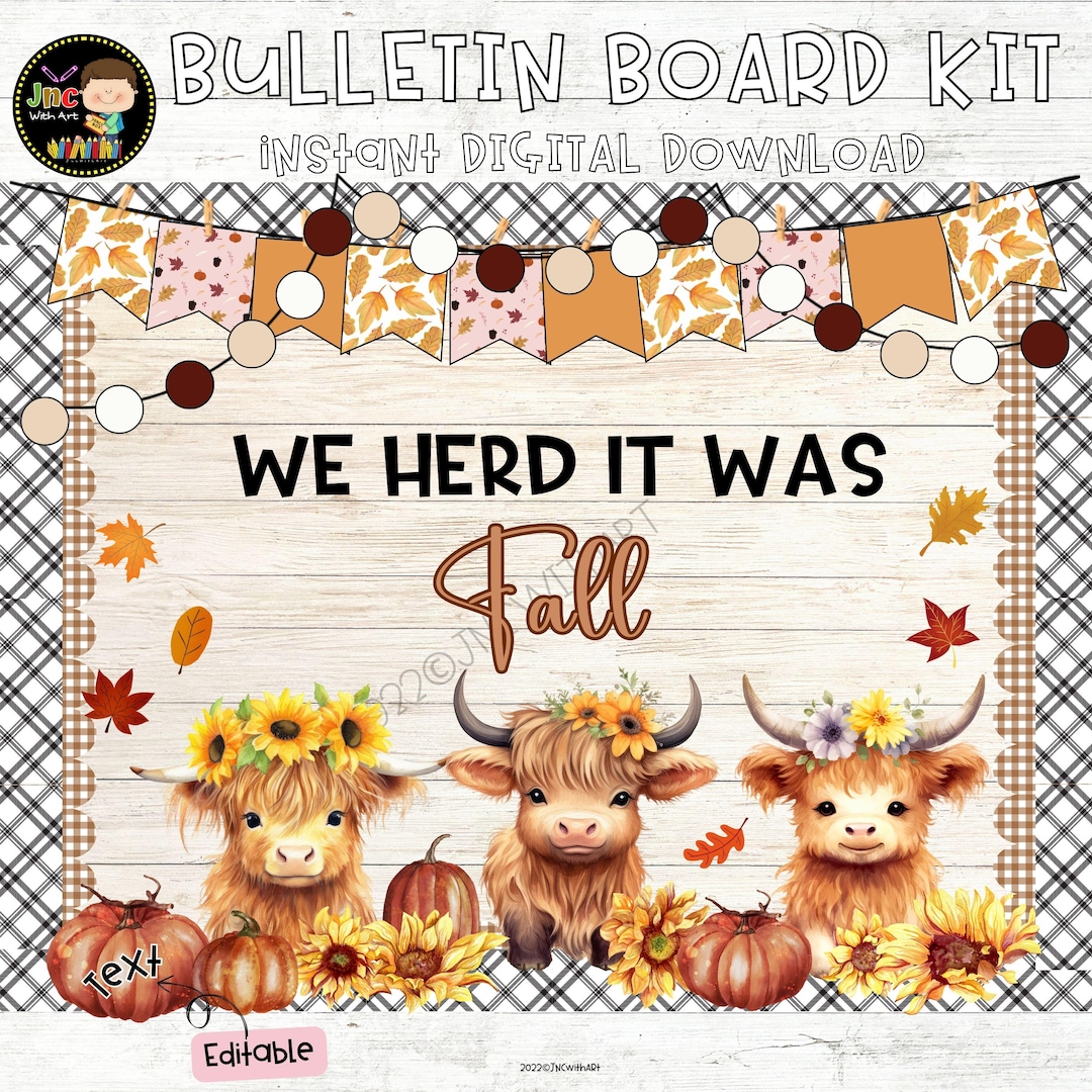 Highland Cow Fall Bulletin Board Kit Classroom Door Decor Autumn ...