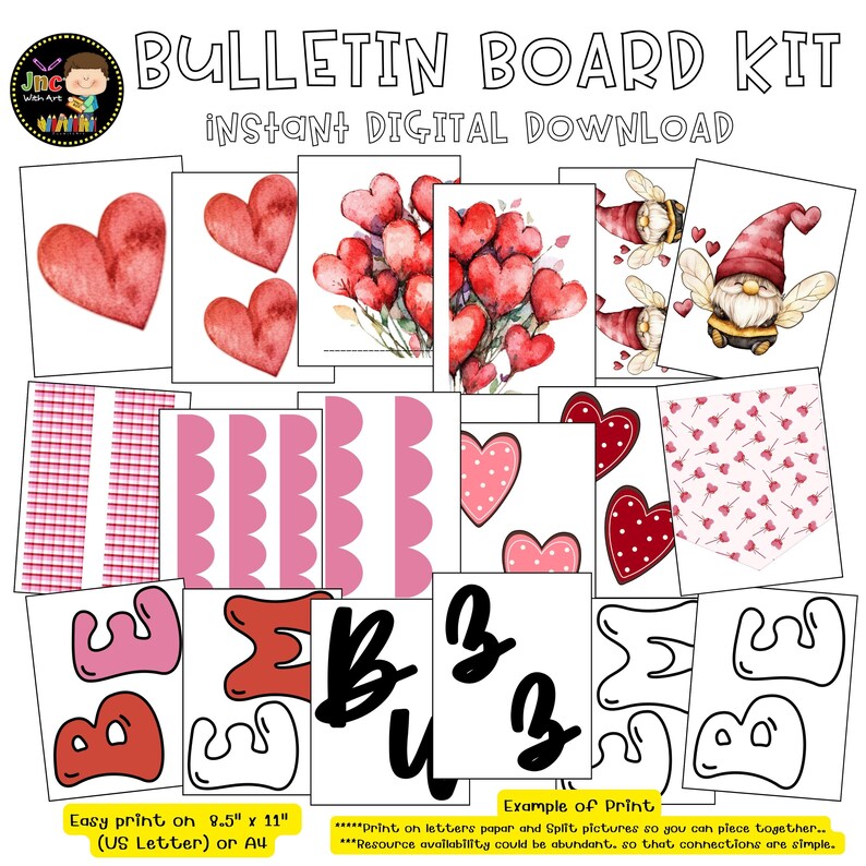 Valentine Day Bulletin Board Kit Bee Mine Gnome February Door Decor ...