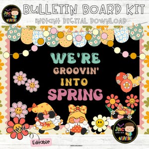 Groovy Retro Spring Gnome Bulletin Board Kit | Classroom Door Decor ...