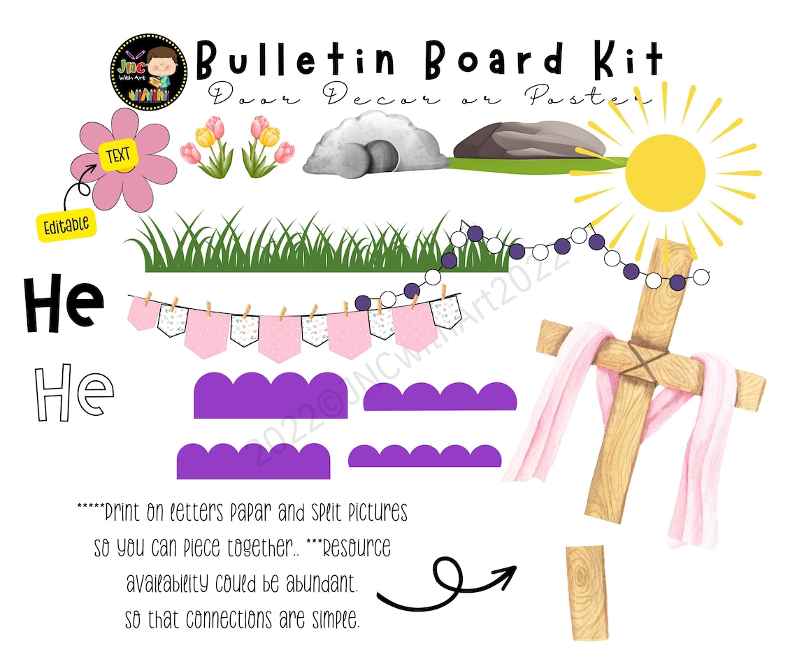 Resurrection Easter Bulletin Board Kit, He is Risen, Classroom Door ...