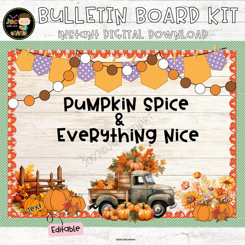 Fall Floral Truck Bulletin Board Kit Door Decor Editable - Etsy
