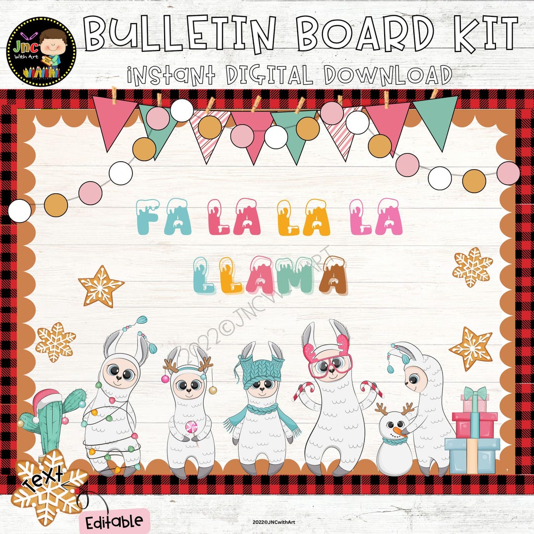 Christmas Llama Bulletin Board Kit: Holiday Decor (editable, Digital ...