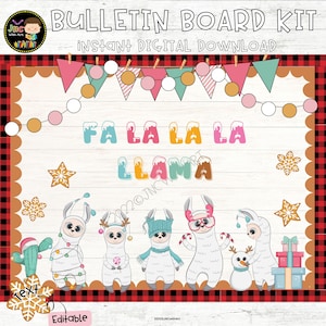 Christmas Llama Bulletin Board Kit: Holiday Decor (editable, Digital ...