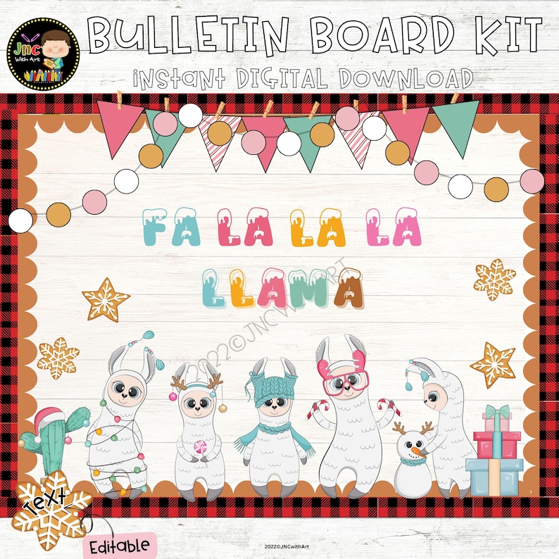 Christmas Llama Bulletin Board Kit: Holiday Decor (editable, Digital ...