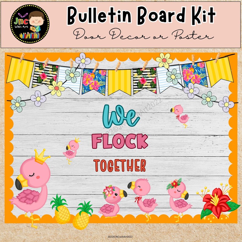 Flamingo Bulletin Board Kit Back to School Flock Door Decor Summer ...