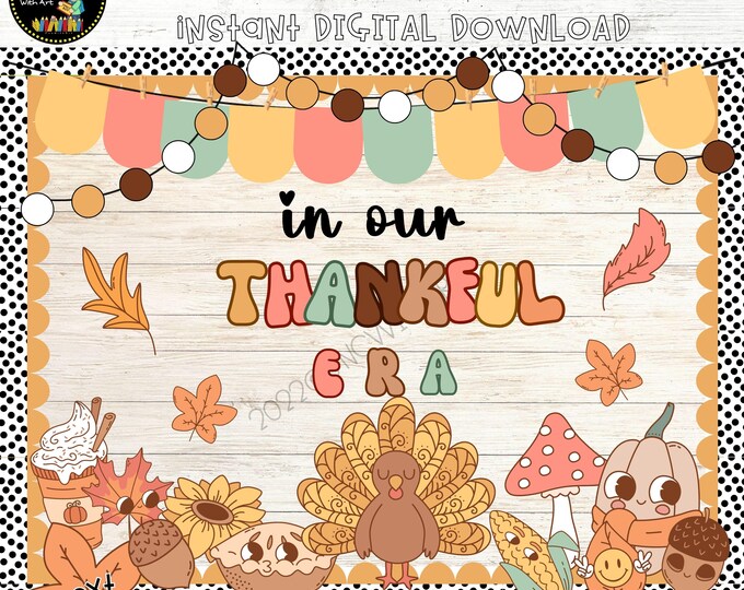 Thanksgiving Groovy Bulletin Board Kit Fall Door Decor Classroom ...