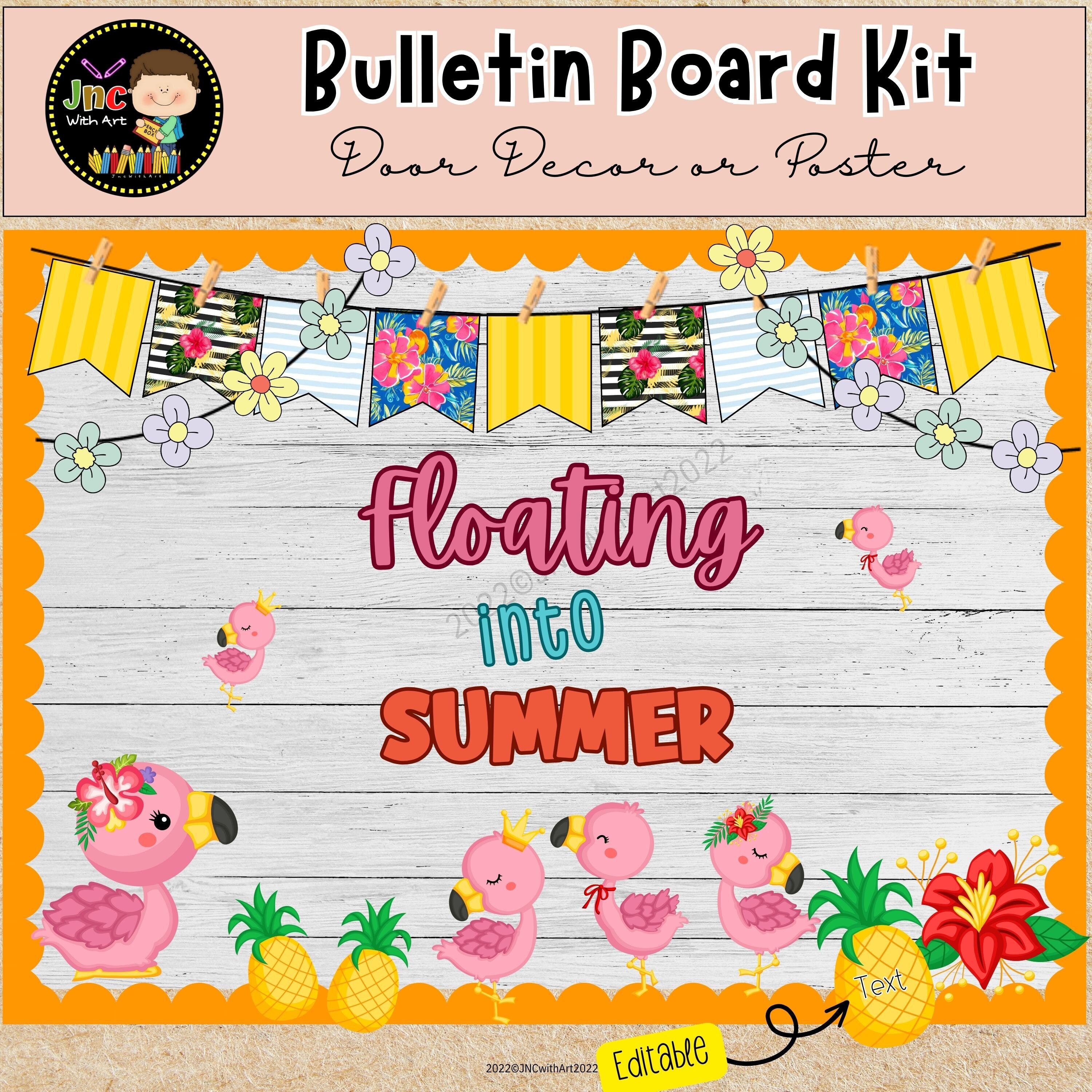 Flamingo Bulletin Board Kit Back to School Flock Door Decor Summer ...