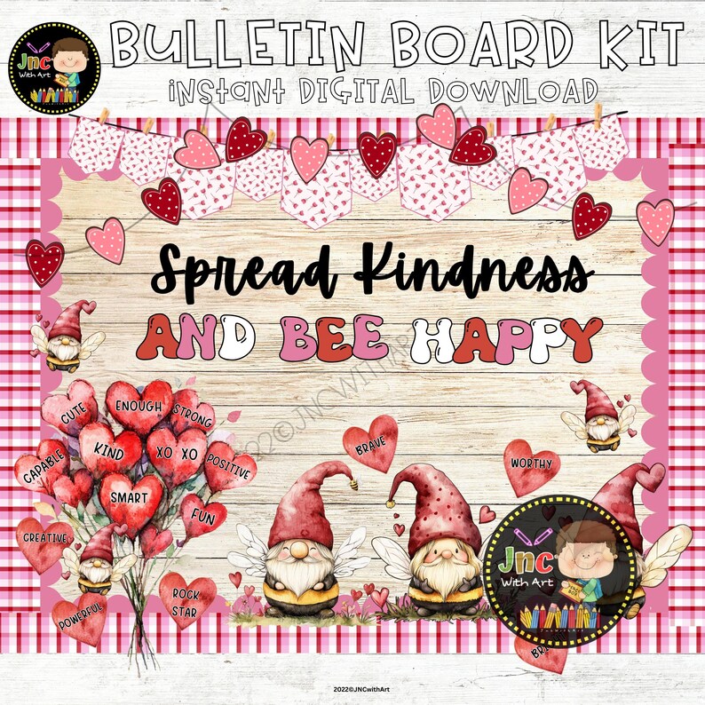 Valentine Day Bulletin Board Kit Bee Mine Gnome February Door Decor ...