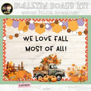 Fall Floral Truck Bulletin Board Kit Door Decor Editable - Etsy