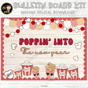 New Year Bulletin Board Kit, Popcorn Door Decoration, January, Editable ...