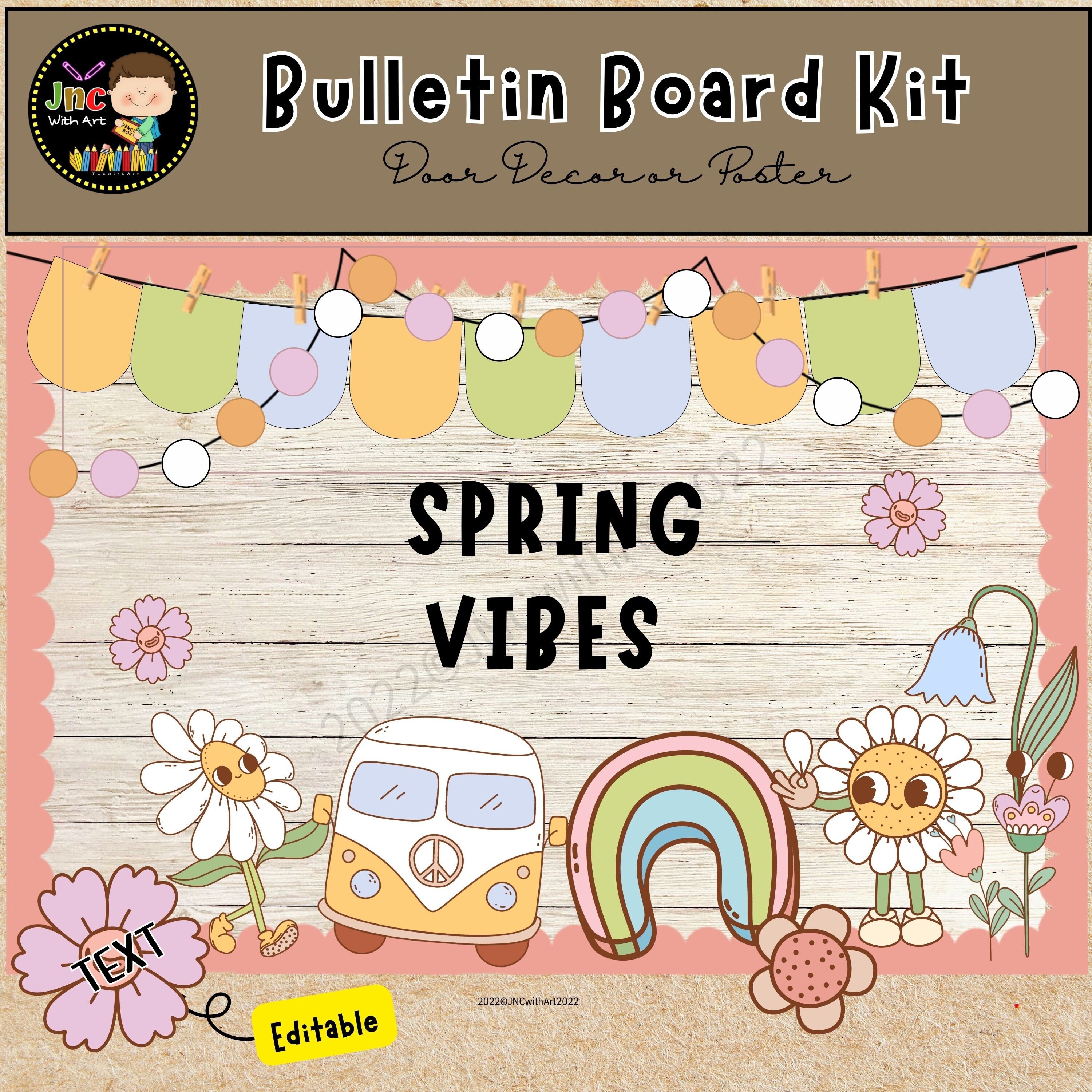 Groovy Retro Spring Bulletin Board Kit Spring Vibes Classroom Door ...