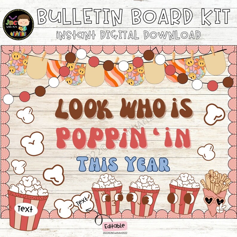 Back to School Popcorn Bulletin Board Kit Door Decor Editable - Etsy