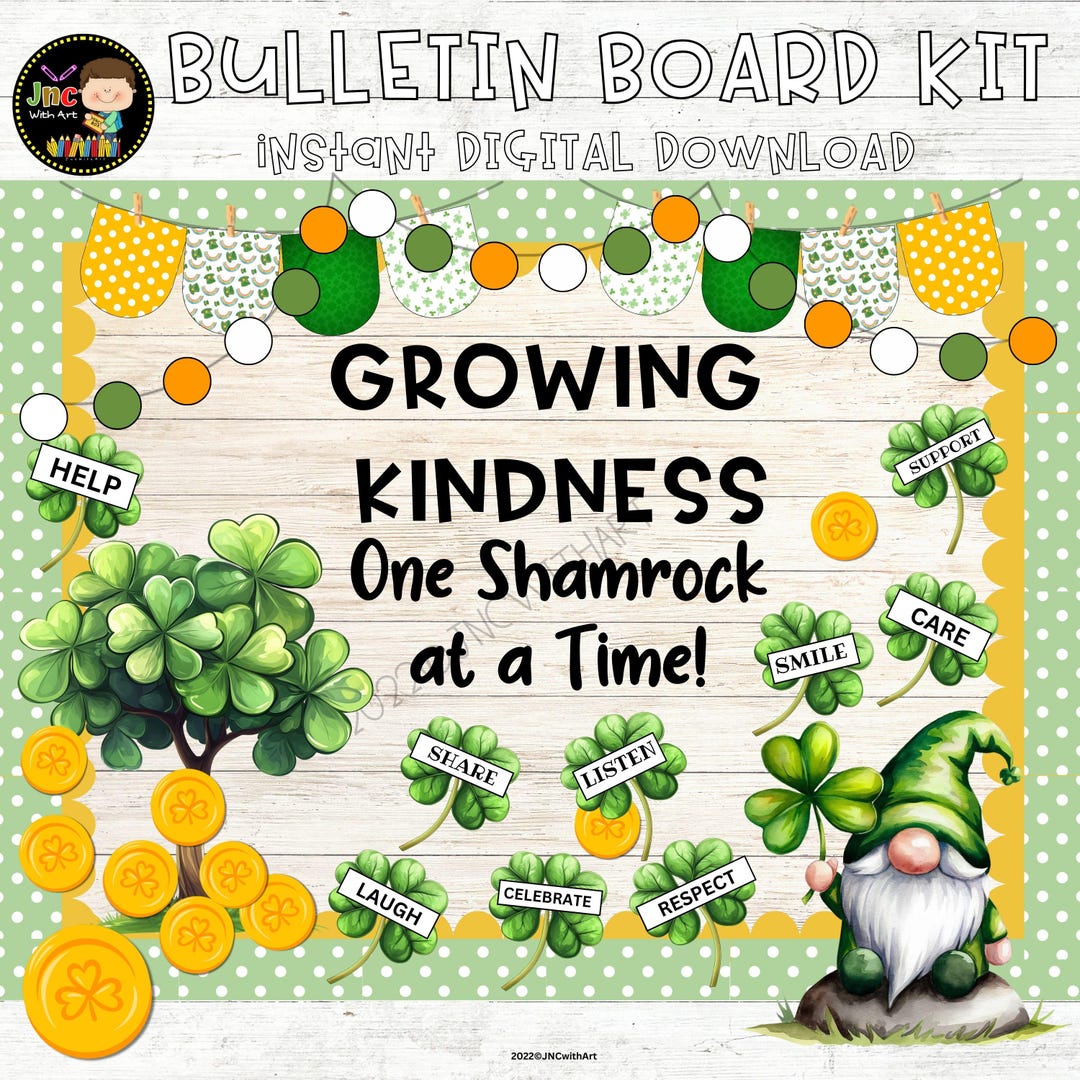 St Patricks Day Bulletin Board Kit, Shamrock Classroom Decor, March ...