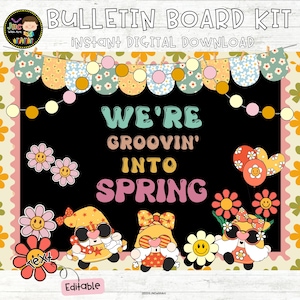 Groovy Retro Spring Gnome Bulletin Board Kit | Classroom Door Decor ...