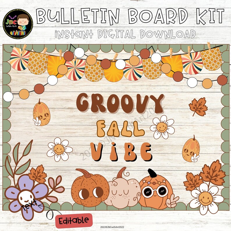 Groovy Fall Bulletin Board Kit in Our Fall Era Classroom Door ...