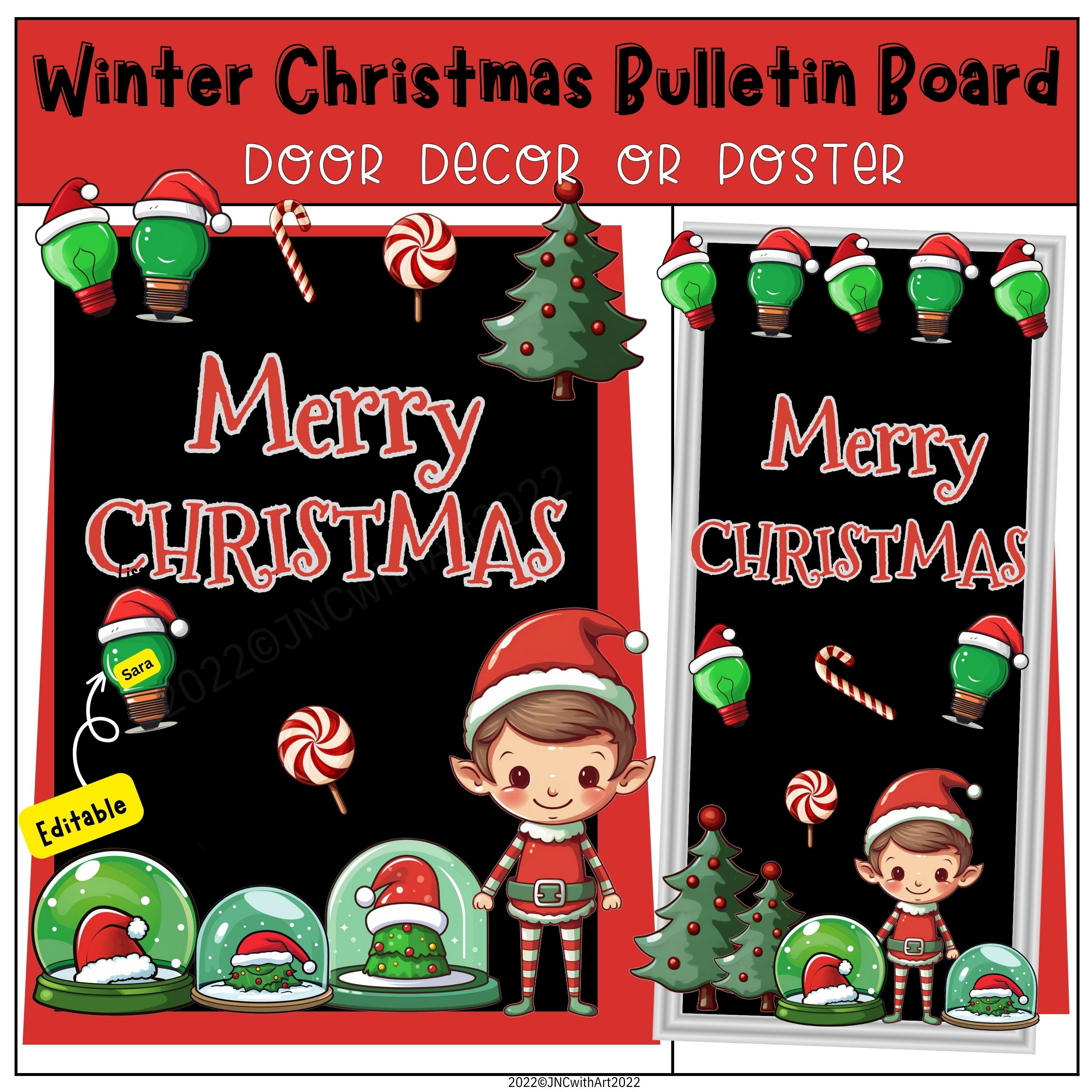 Merry Christmas Bulletin Board Kit, Door Decor, December Bulletin Board ...