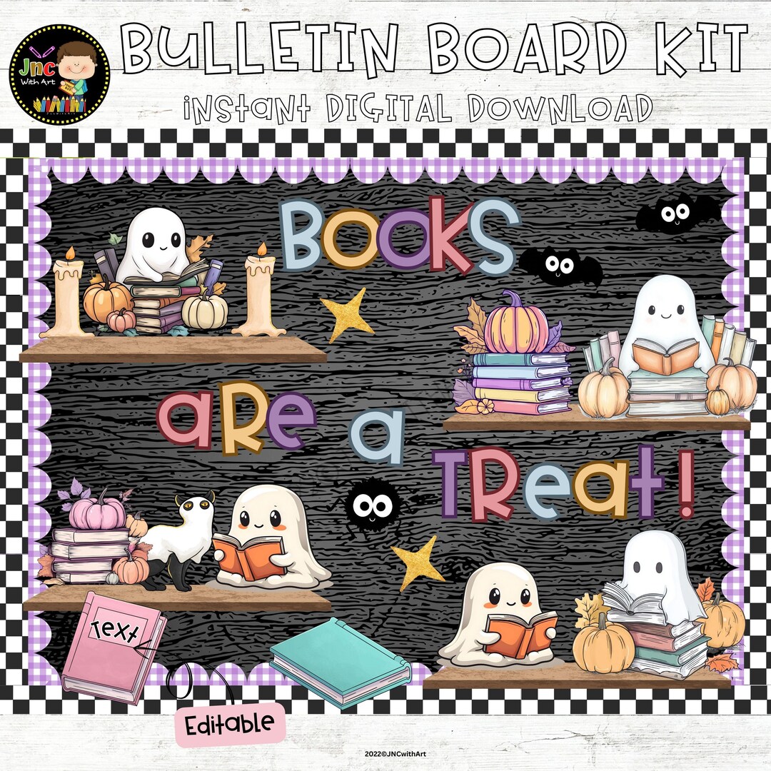 Reading Halloween Bulletin Board Kit October Fall Door Decor Editable ...