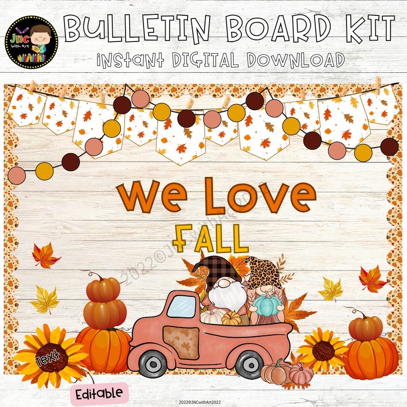 Fall Truck Gnome Bulletin Board for School, Autumn Door Decoration Kit ...