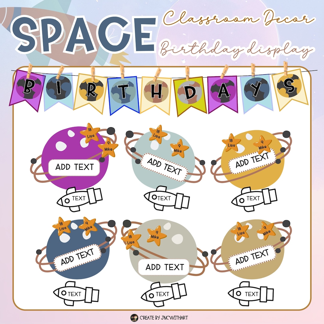 Birthday Bulletin Board Kit Birthday Chart Space Themed | Editable ...