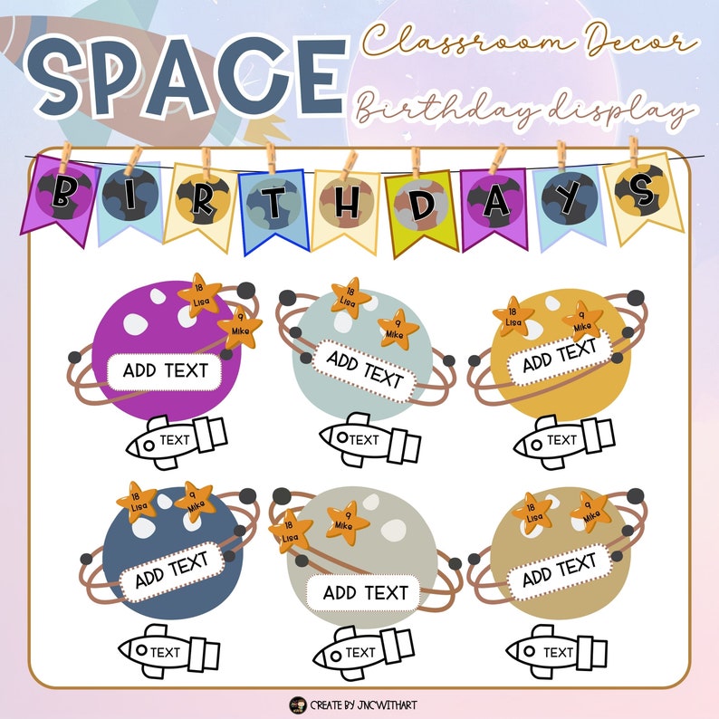 Birthday Bulletin Board Kit Birthday Chart Space Themed Editable ...