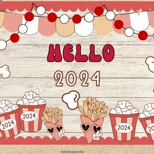 New Year Bulletin Board Kit, Popcorn Door Decoration, January, Editable ...