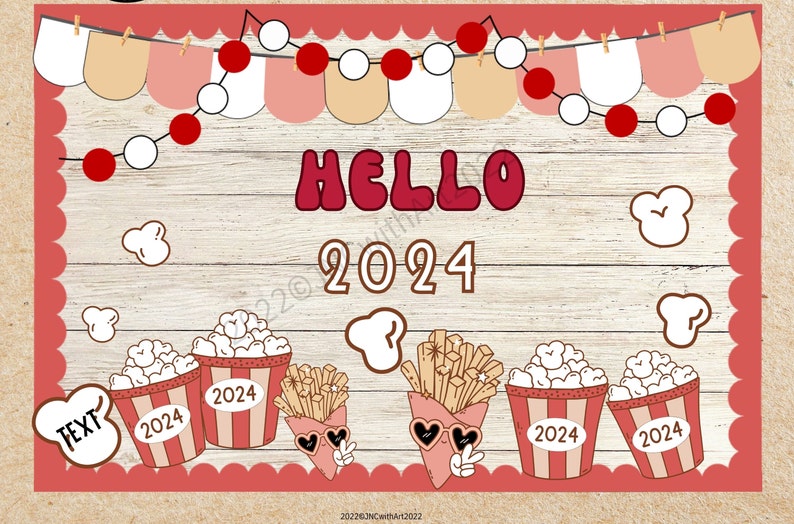 New Year Bulletin Board Kit, Popcorn Door Decoration, January, Editable ...