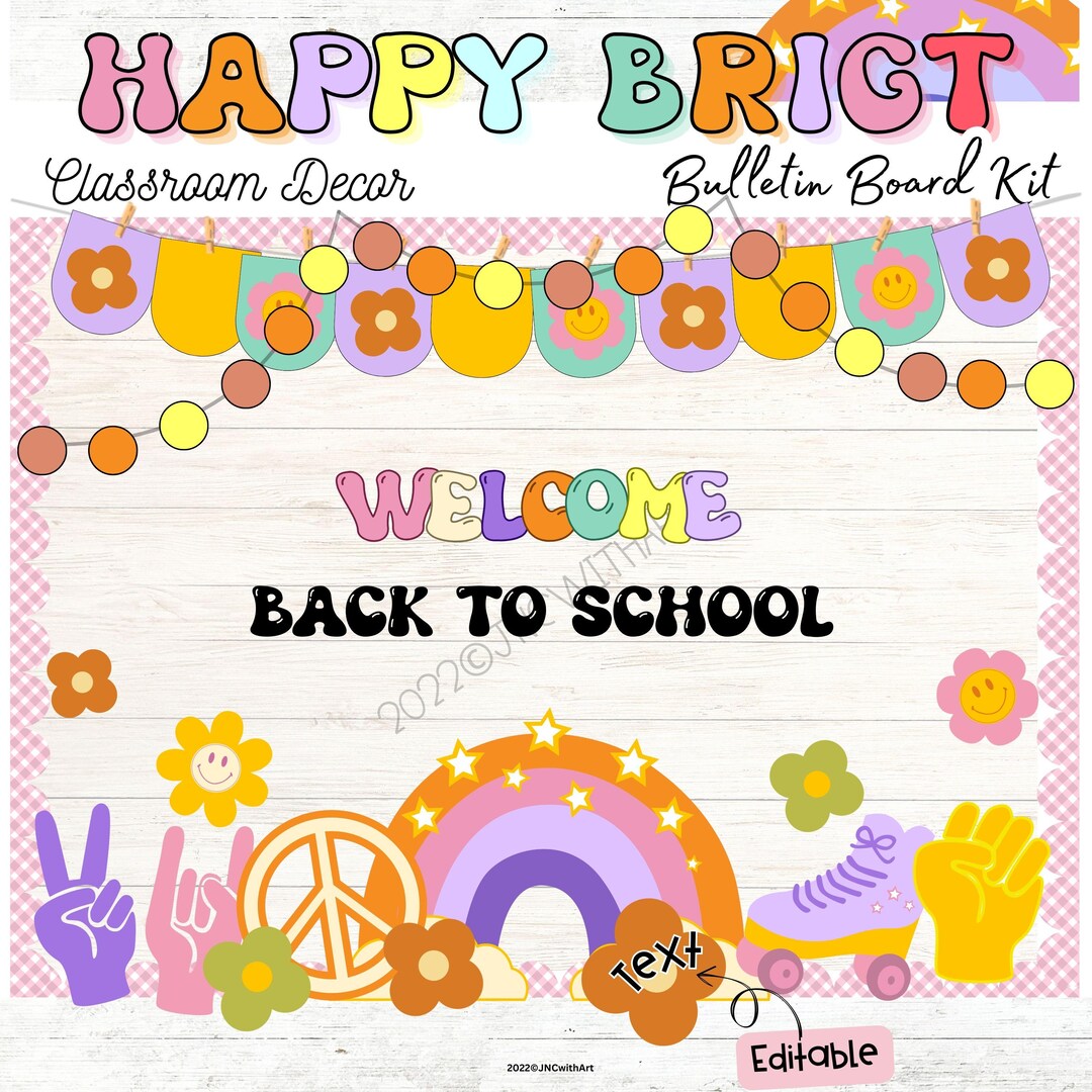 Happy Brights Bulletin Board Kit, Back to School Classroom Door Decor ...