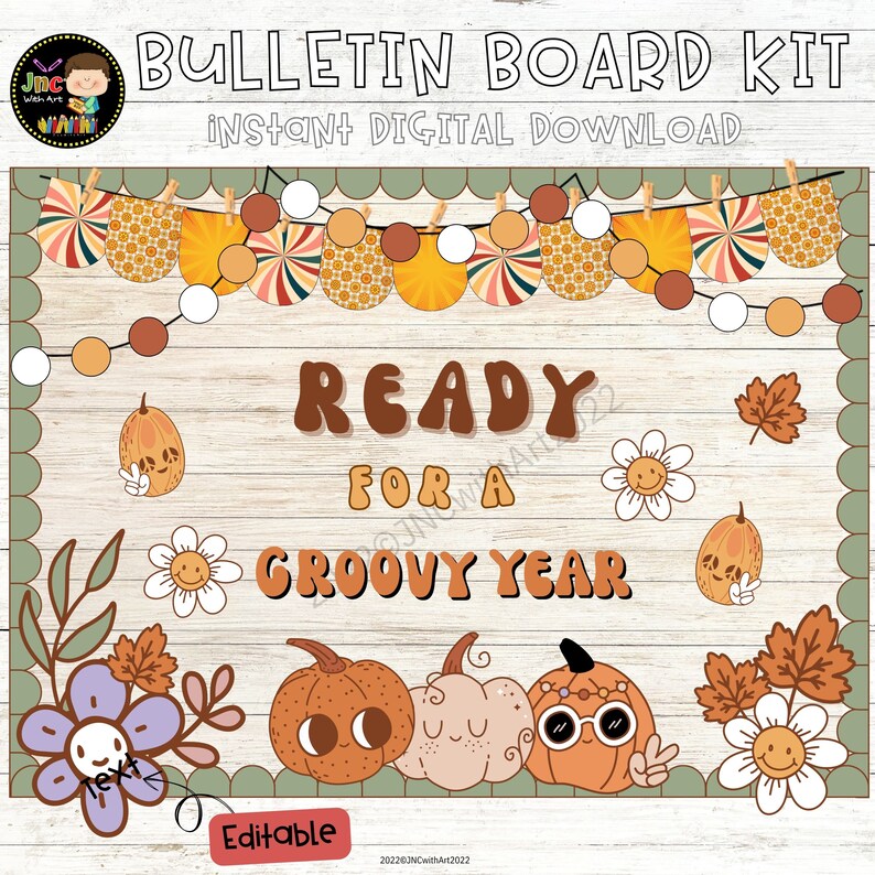 Groovy Fall Bulletin Board Kit in Our Fall Era Classroom Door ...