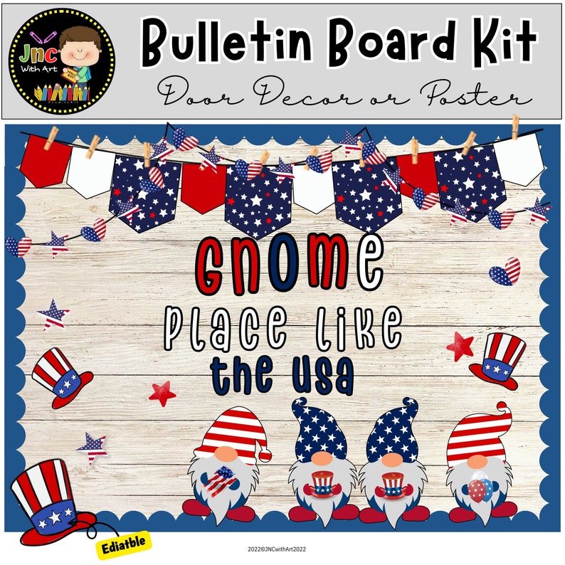 July 4th Gnomes Independence Day Bulletin Board, Door Decor, Patriots ...