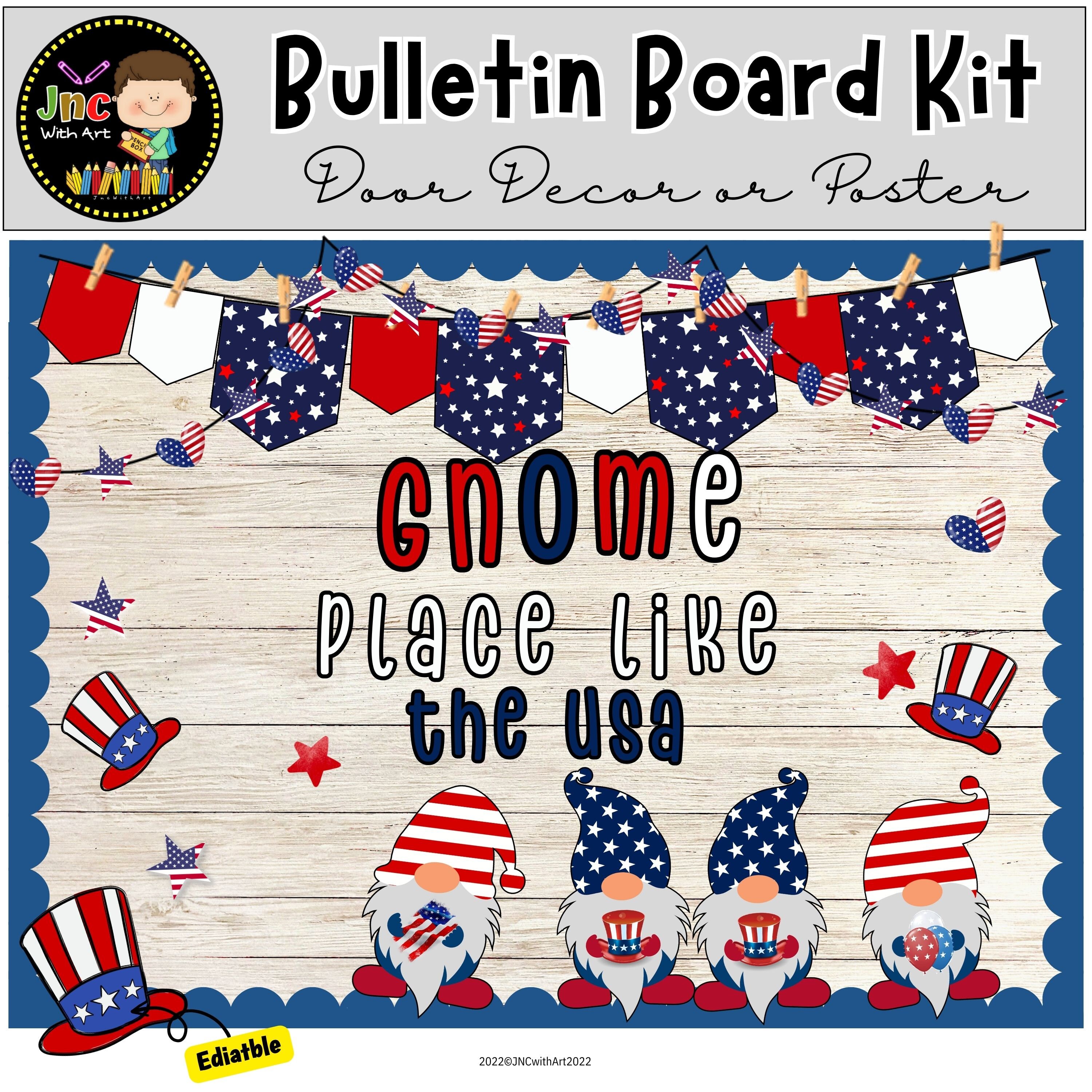 July 4th Gnomes Independence Day Bulletin Board, Door Decor, Patriots ...