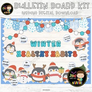 Winter Healthy Habits Bulletin Board Kit: Penguin Snowman Decor ...