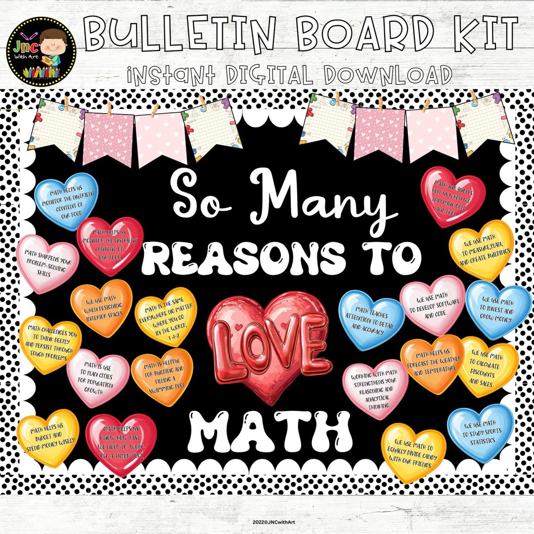 Valentine Day Bulletin Board Kit Door Decor Reasons to Love Math ...