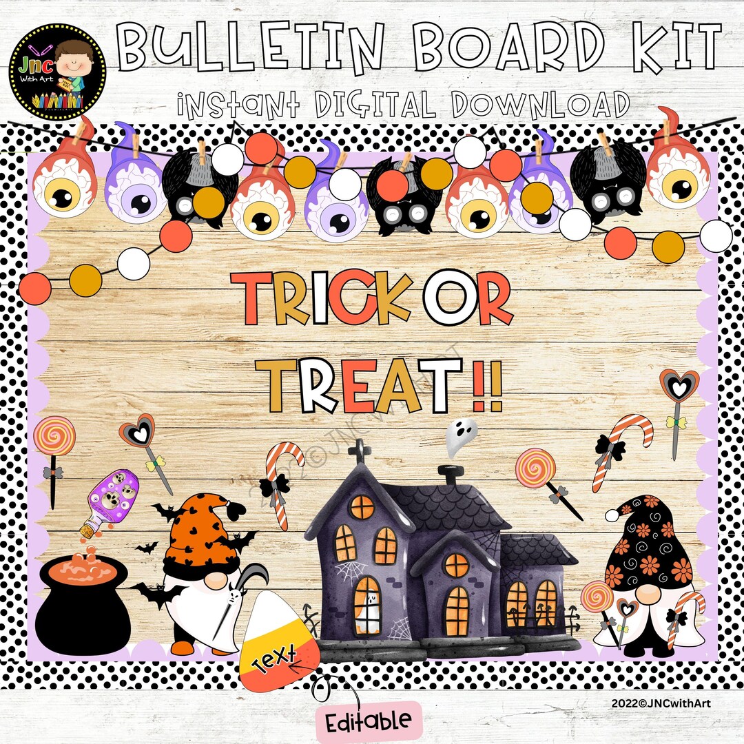 Trick or Treat Halloween Bulletin Board Kit October Door Decor Editable ...