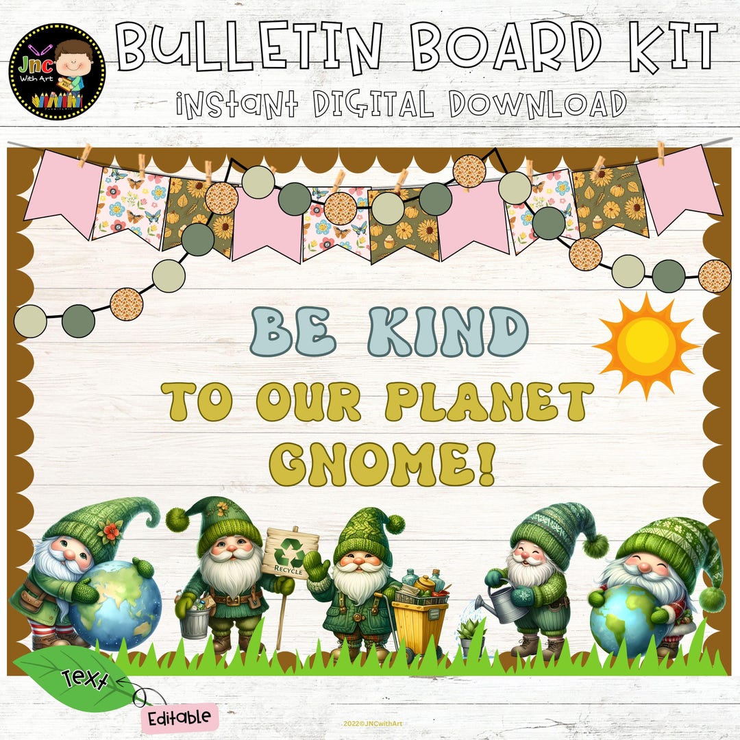 Earth Day Bulletin Board Kit Gnome April Classroom Decor Display ...
