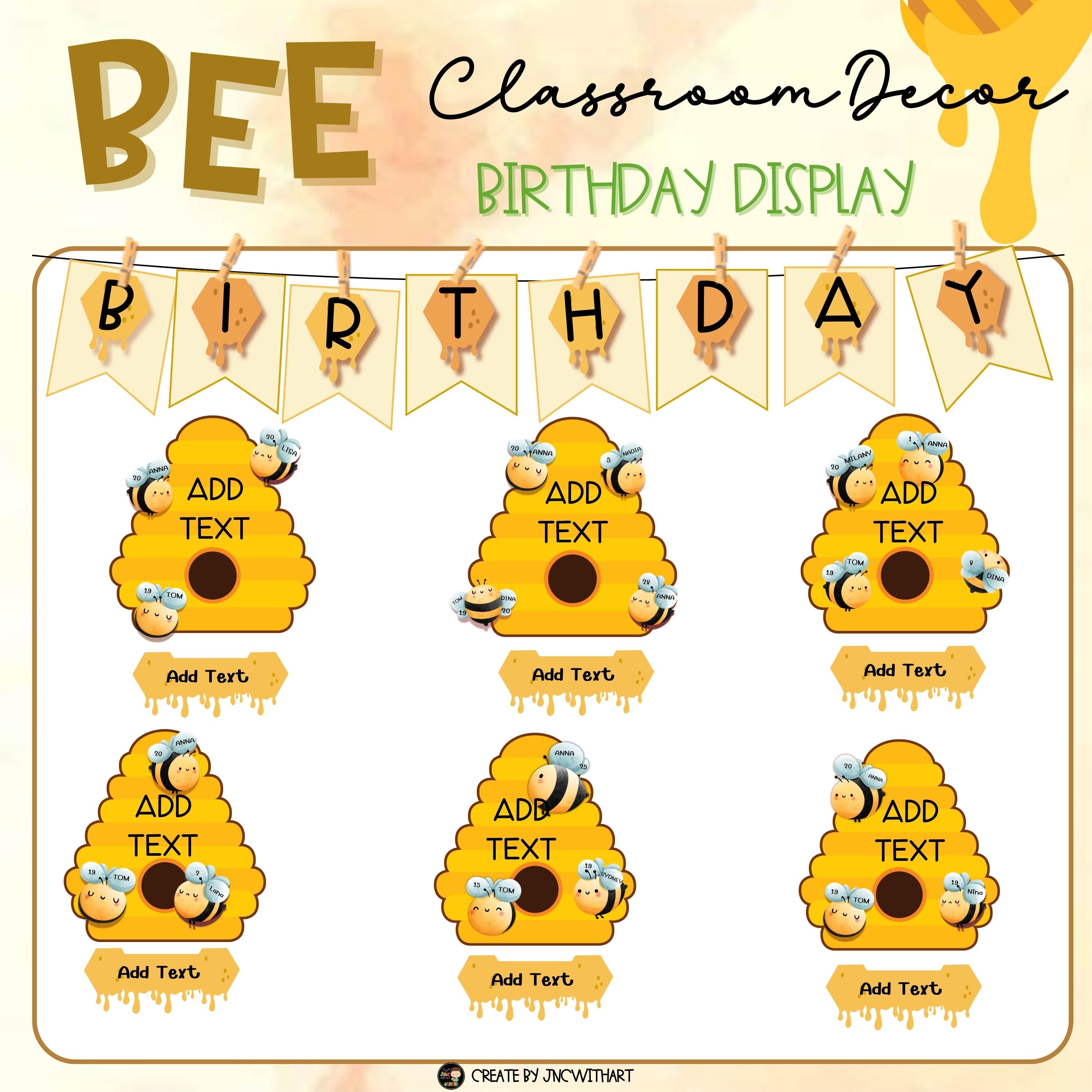 Birthday Bulletin Board Kit Birthday Chart BEE Themed | Editable - Etsy