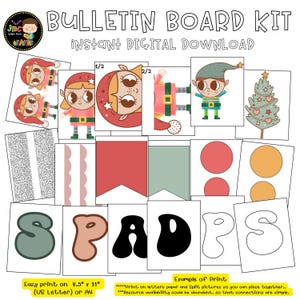 Christmas Elf Elves Bulletin Board Kit December Surveillance Door Decor ...