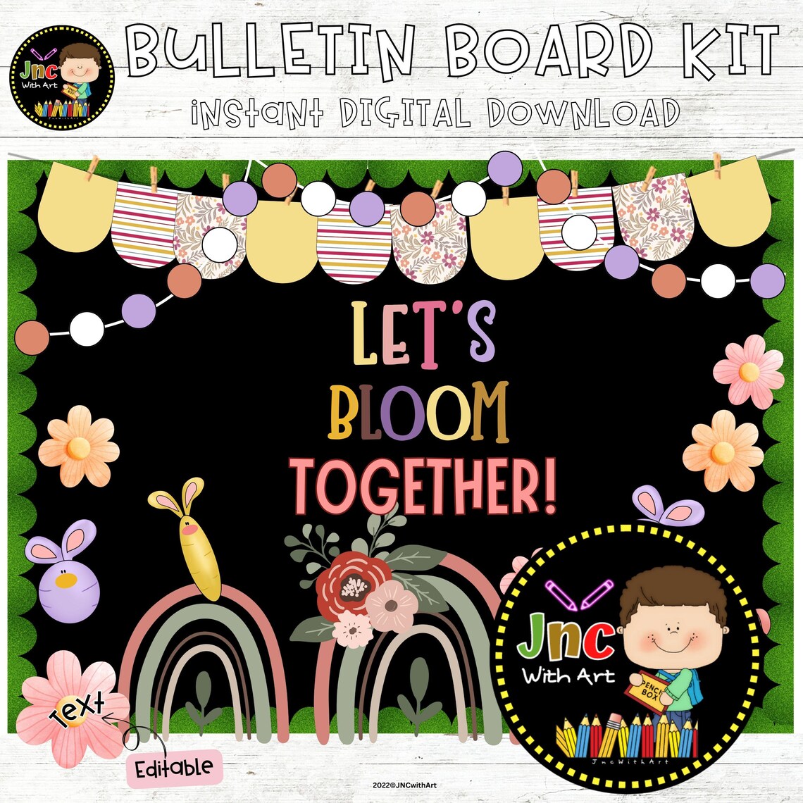 Spring Bulletin Board Kit: Let's Bloom Together, Editable (digital ...
