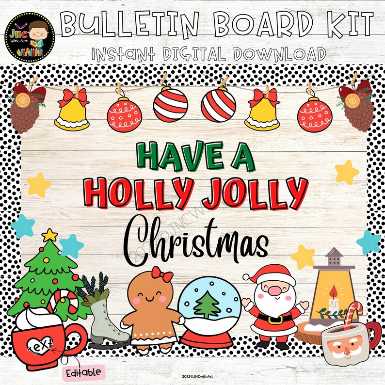Merry Christmas Bulletin Board Kit Holly Jolly Vibe Classroom Decor ...
