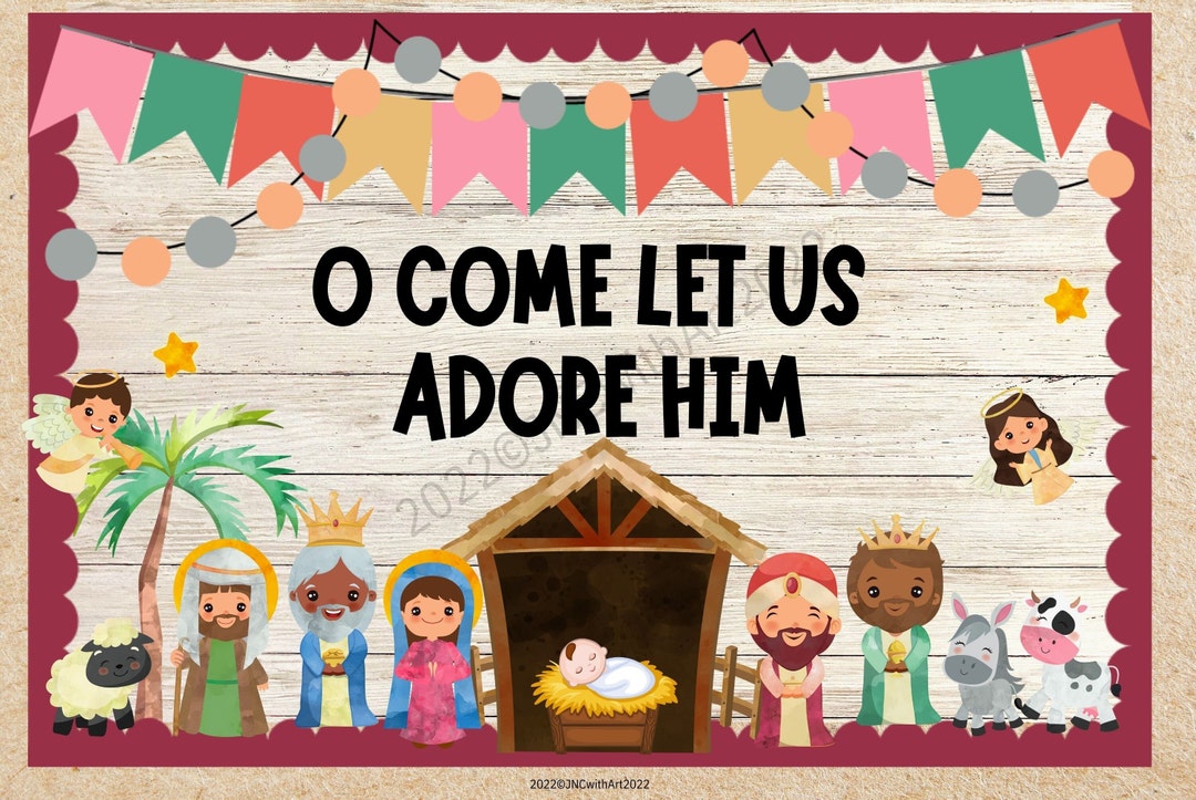 Christmas Nativity Scene Bulletin Board Kit, December Door Decor ...