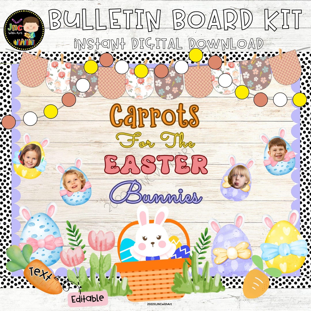 Easter Bulletin Board Kit Spring Bunnies Classroom Door Decor Editable ...
