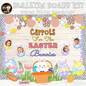 Easter Bulletin Board Kit Spring Bunnies Classroom Door Decor Editable ...