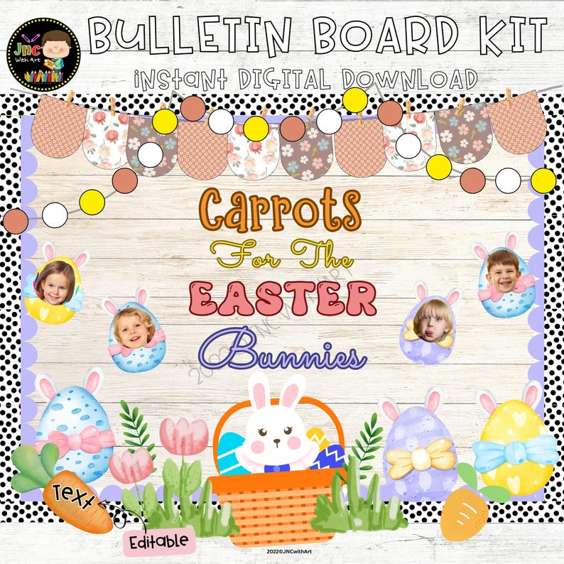 Easter Bulletin Board Kit Spring Bunnies Classroom Door Decor Editable ...