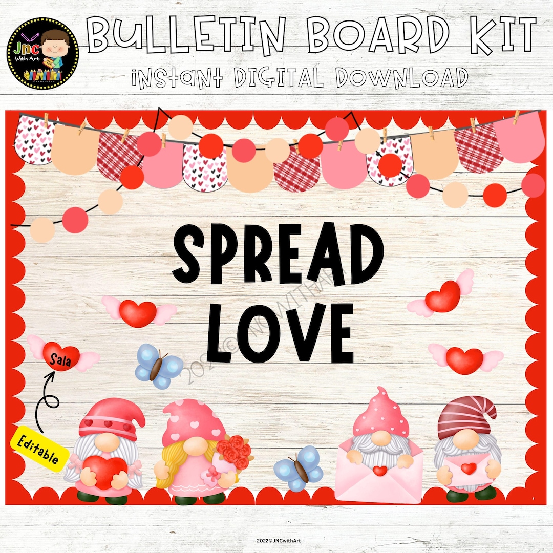 Valentine's Day Gnome Bulletin Board Kit,door Decor, February,editable ...