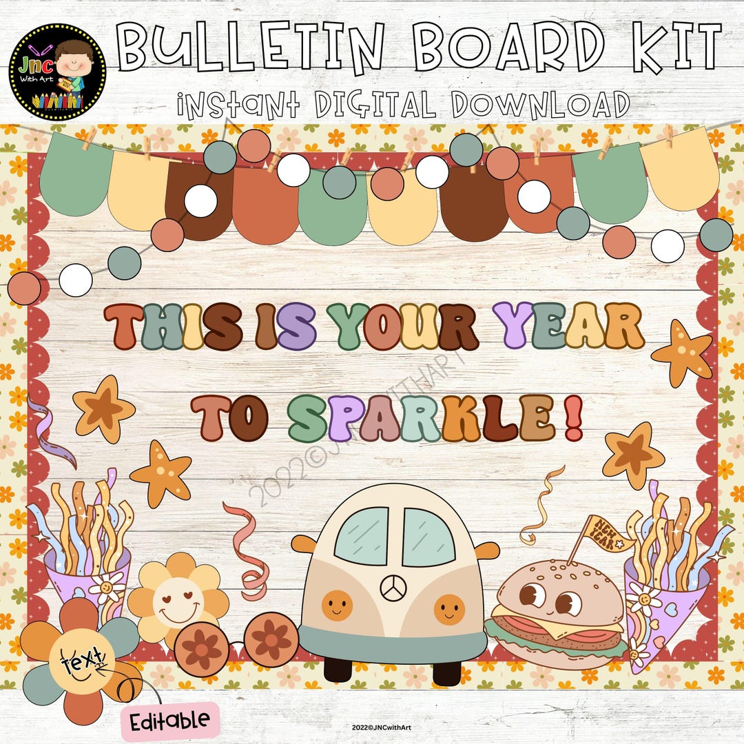 New Year Bulletin Board Kit: Sparkle Decor (editable, Digital Download ...