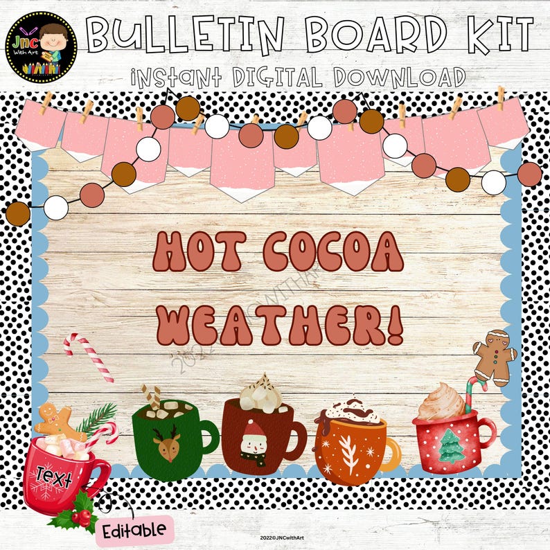 Hot Cocoa Bulletin Board Kit Winter Door Decor Editable - Etsy