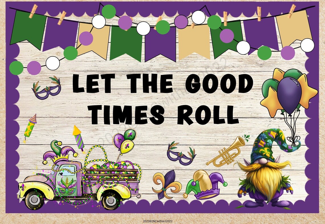 Mardi Gras Gnome Truck Bulletin Board Kit,let the Good Times Roll,door ...